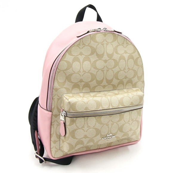 Coach | Bags | Coach Backpack Signature F3220 Beige Light Pink Pvc ...